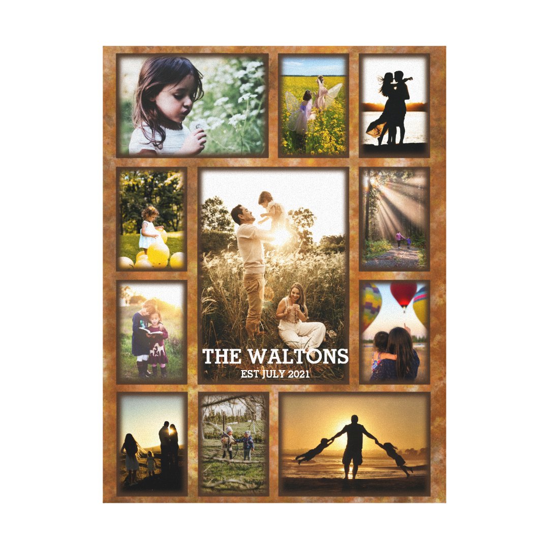 Elegant Bronze Like Frame Family Photo Collage Canvas Print | Zazzle