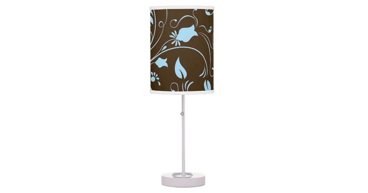Elegant Brown and Baby Blue Floral Pattern Table Lamp | Zazzle