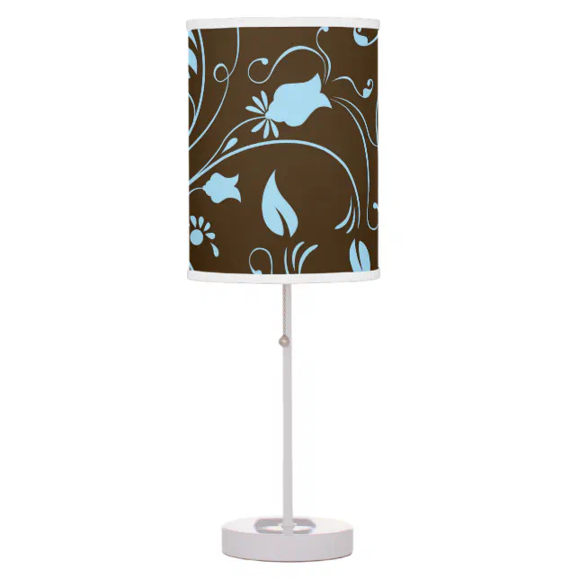 Elegant Brown and Baby Blue Floral Pattern Table Lamp | Zazzle