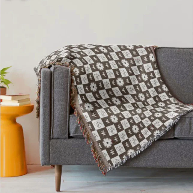 Elegant Brown and White Checkered Pattern Throw Blanket | Zazzle