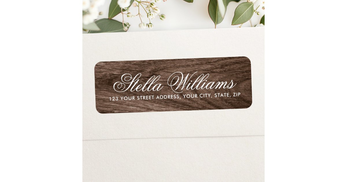 Elegant brown oak wood grain calligraphy script label | Zazzle