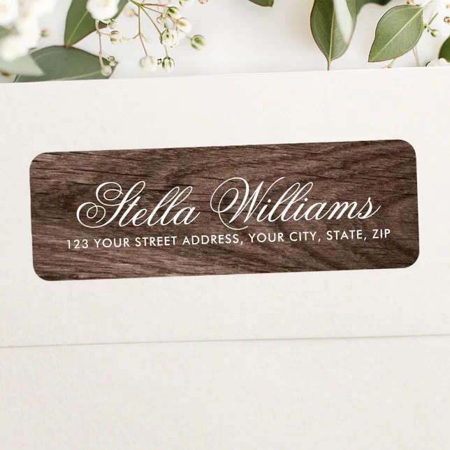 Elegant brown oak wood grain calligraphy script label | Zazzle