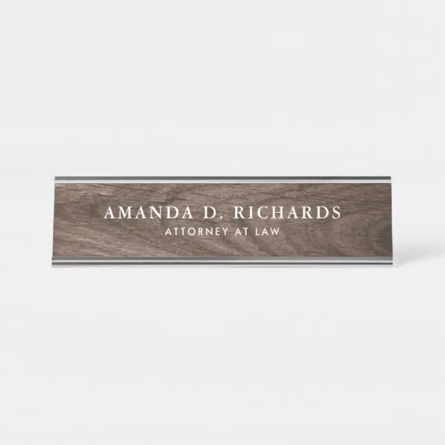 Elegant brown oak wood grain look desk name plate | Zazzle
