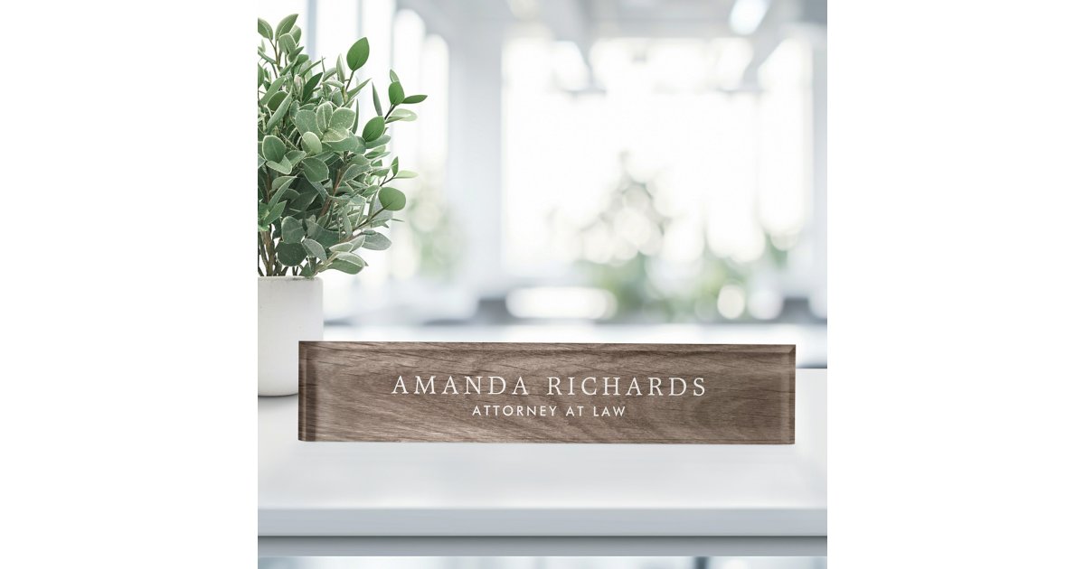 Elegant brown oak wood grain look desk name plate | Zazzle
