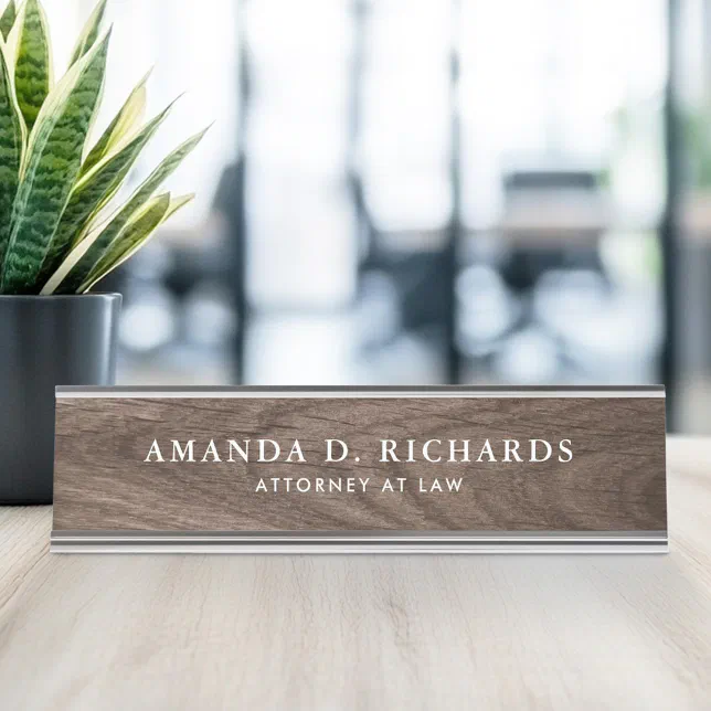 Elegant brown oak wood grain look desk name plate | Zazzle