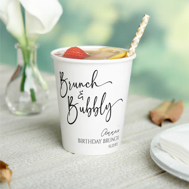 Elegant Brunch and Bubbly Birthday Brunch Party Paper Cups | Zazzle