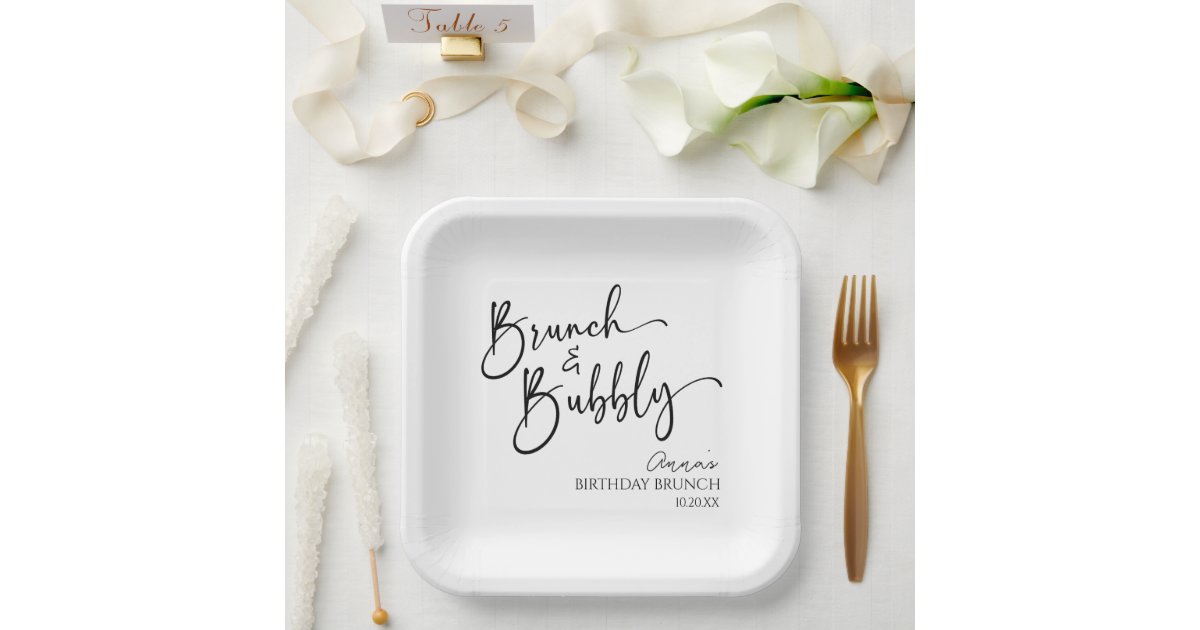 Elegant Brunch and Bubbly Birthday Brunch Party Paper Plates | Zazzle