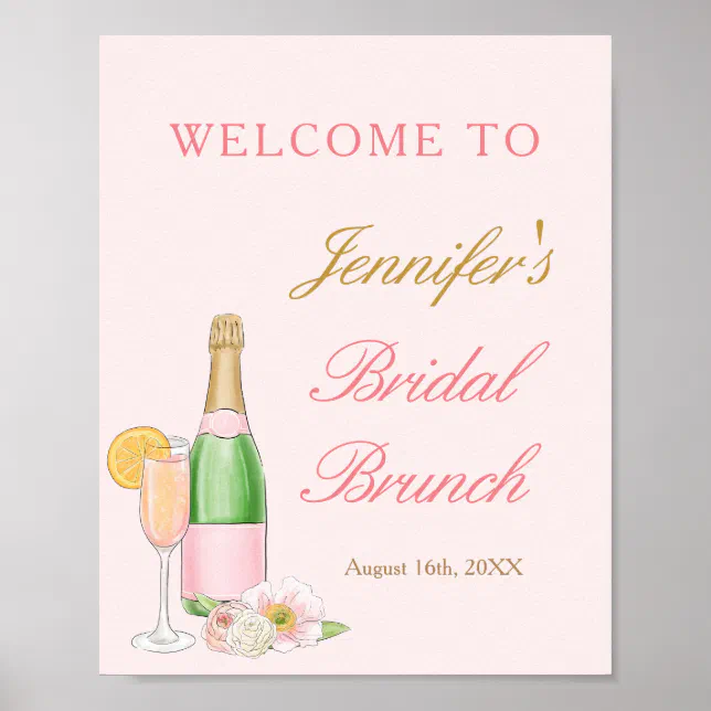 Elegant Brunch and Bubbly Bridal Brunch Welcome Poster | Zazzle