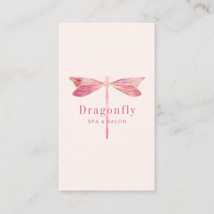 Elegant Brush Pink Watercolor Dragonfly Business Card | Zazzle