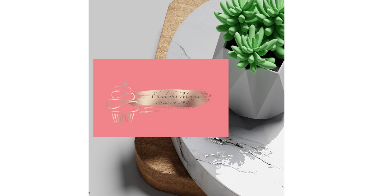 Elegant Brush Stroke,Cupcake, Sweets Business Card | Zazzle