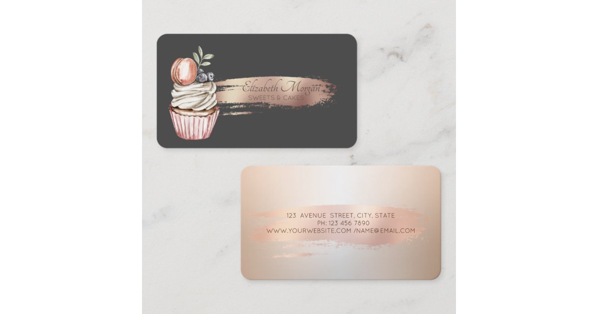 Elegant Brush Stroke,Cupcake, Sweets Business Card | Zazzle