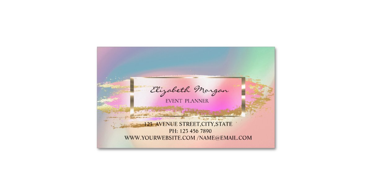Elegant Brush Stroke,Frame Holographic Colorful Business Card Magnet ...