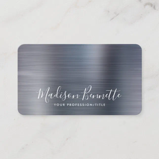 Elegant Brushed Metallic Gray Calligraphy Script Business Card | Zazzle