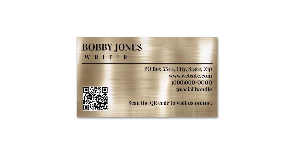 Elegant Brushed Pearl Foil Metallic QR Code Business Card Magnet | Zazzle
