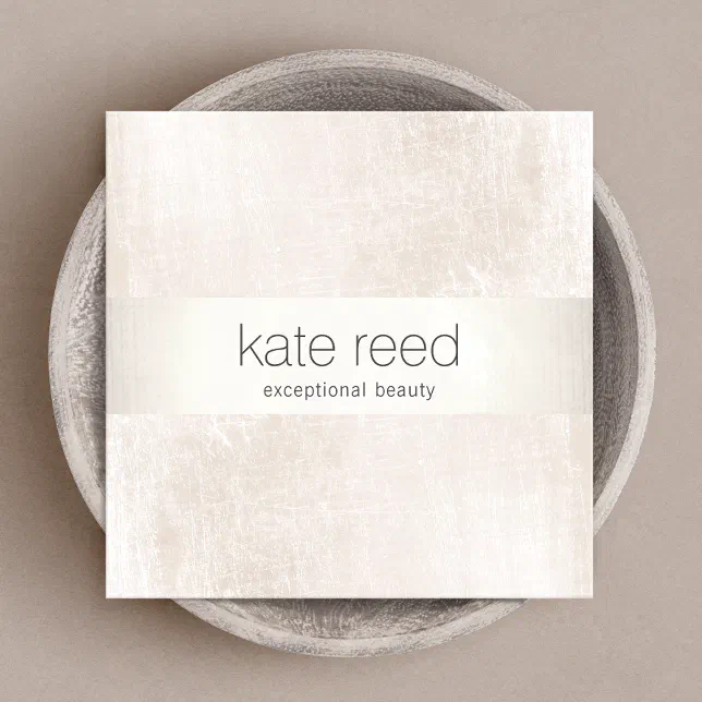 Elegant Brushed White Marble Silver Stripe Square Business Card | Zazzle