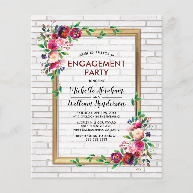 Elegant Budget Floral Engagement Party Invitation | Zazzle