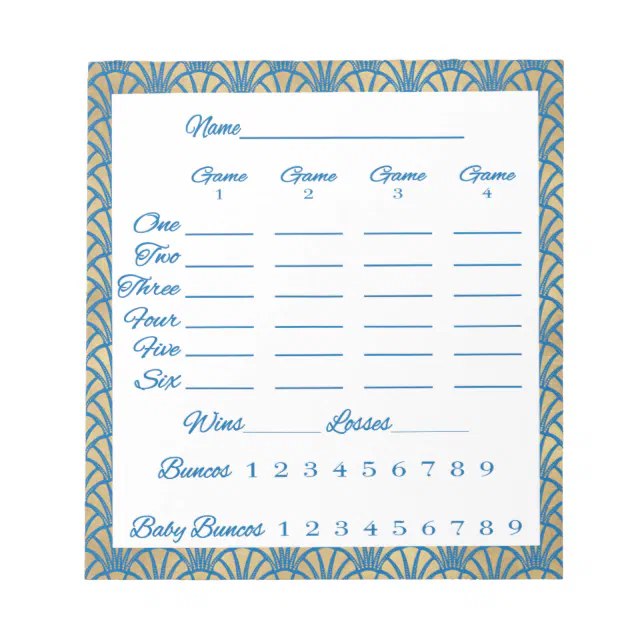 Elegant Bunco Score Sheet Art Deco Notepad | Zazzle