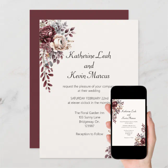 Elegant Burgandy Floral Invitation | Zazzle