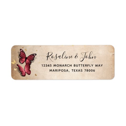 Elegant Burgundy and Gold Butterfly Return Address Label | Zazzle