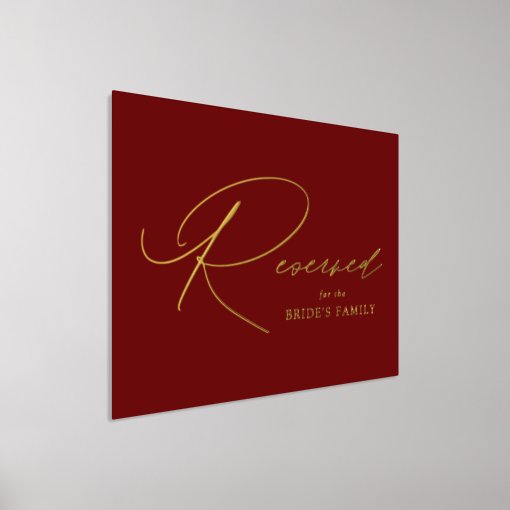 Elegant Burgundy and Gold Foil Reserved Sign | Zazzle