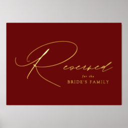 Elegant Burgundy and Gold Foil Reserved Sign | Zazzle
