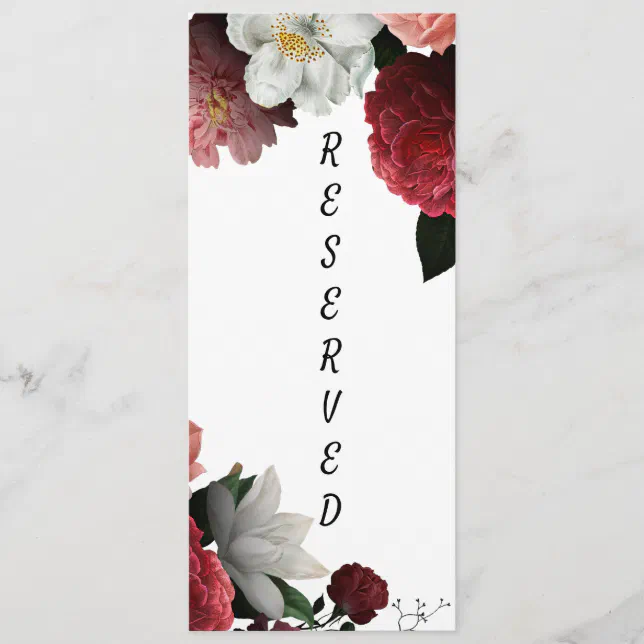 Elegant Burgundy and Pink Reserved Chair Sign Menu | Zazzle