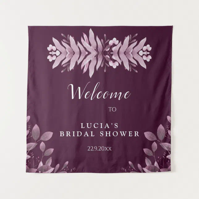 Elegant Burgundy Big Leaves Bridal Shower Welcome Tapestry | Zazzle