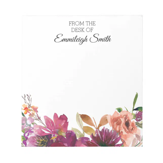 Elegant Burgundy Coral Watercolor Floral Template Notepad | Zazzle