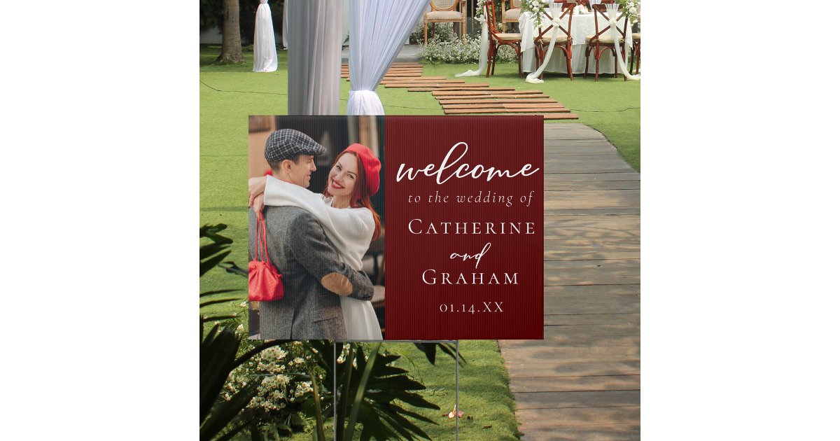 Elegant Burgundy Couple Photo Wedding Yard Sign | Zazzle