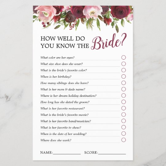 Elegant Burgundy Floral Bridal Shower Game | Zazzle.com Elegant Burgundy Floral Bridal Shower Game | Zazzle.com