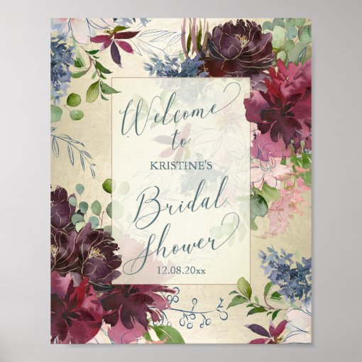 Elegant Burgundy Floral Bridal Shower Welcome Poster | Zazzle Elegant Burgundy Floral Bridal Shower Welcome Poster | Zazzle