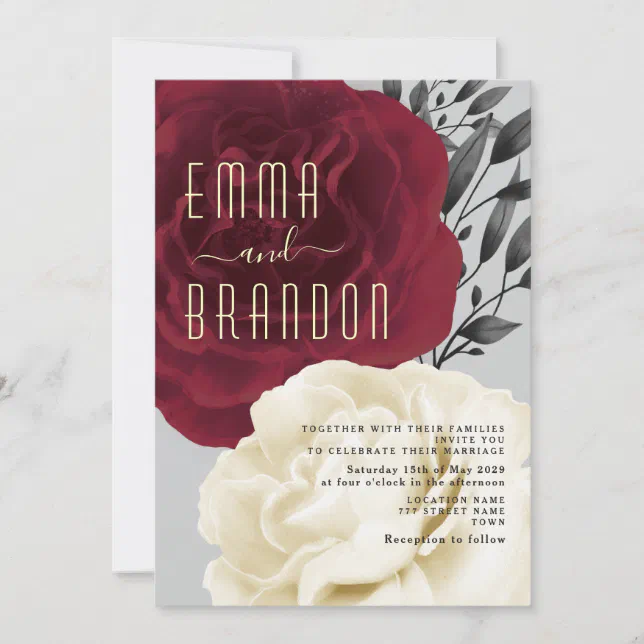 Elegant Burgundy Floral Wedding Invitation | Zazzle