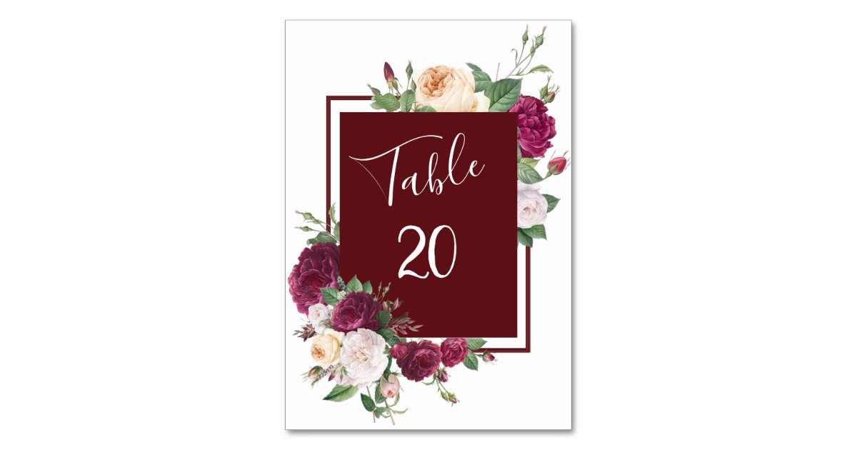 Elegant Burgundy Floral - Wedding Table Card | Zazzle