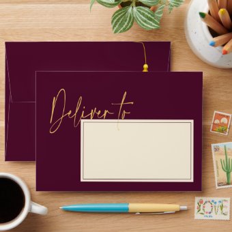 Elegant Burgundy Gold Brush Font Grad Graduation Envelope | Zazzle