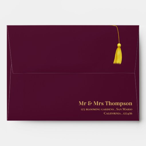 Elegant Burgundy Gold Brush Font Grad Graduation Envelope | Zazzle