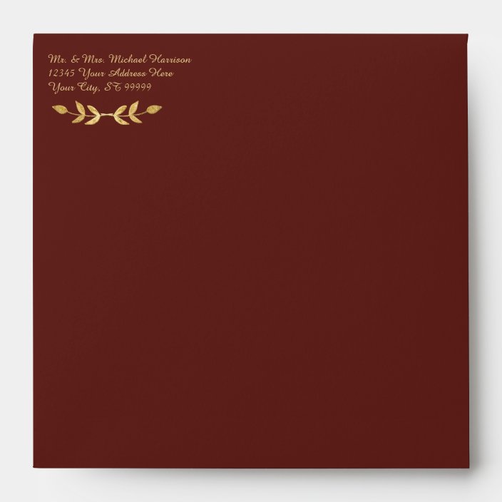 Elegant Burgundy Gold Classy Leaf Wreath Wedding Envelope | Zazzle.com