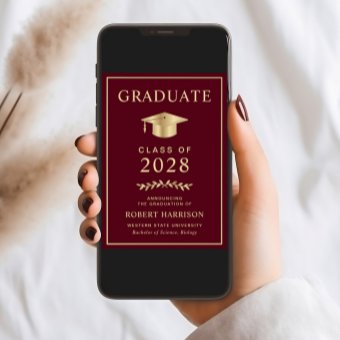 Elegant Burgundy Gold College Graduation Party Invitation | Zazzle