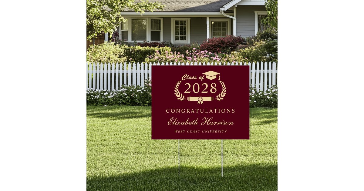 Elegant Burgundy Gold Graduation Congratulations Sign | Zazzle