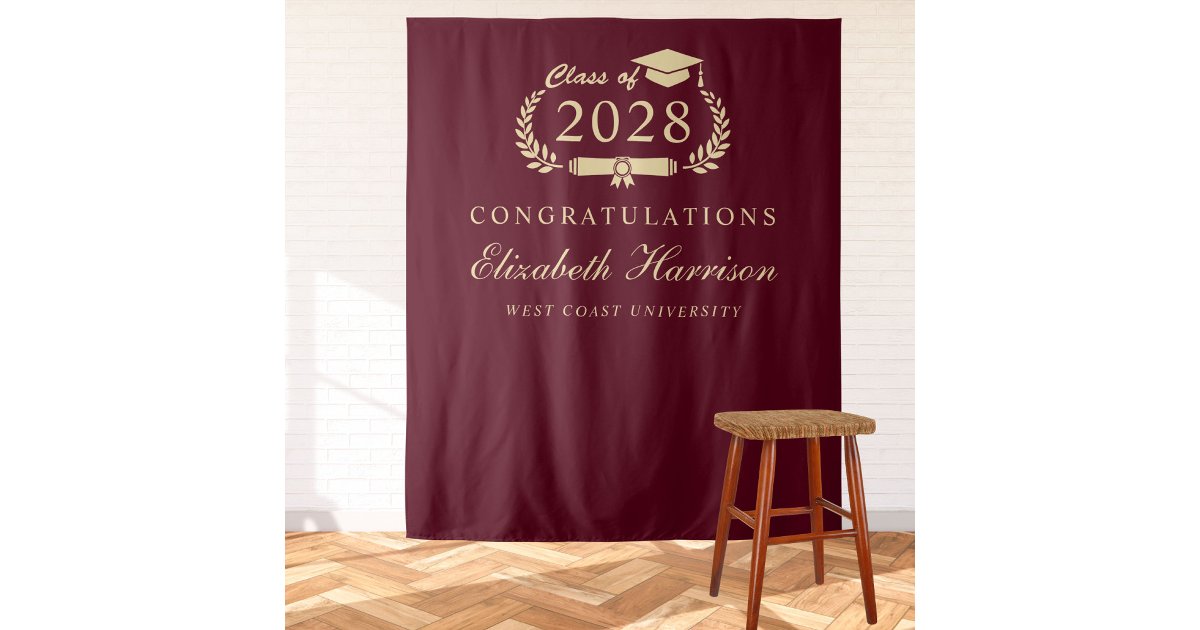 Elegant Burgundy Gold Graduation Party Welcome Tapestry | Zazzle