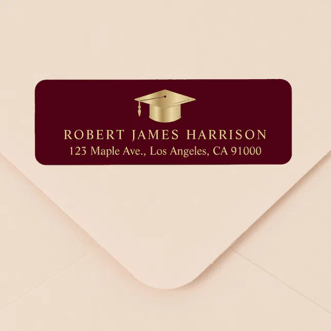 Elegant Burgundy Gold Graduation Return Address Label | Zazzle