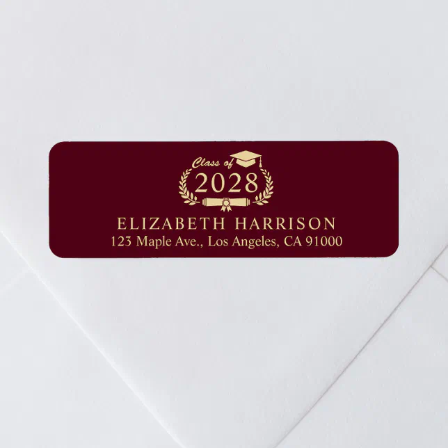 Elegant Burgundy Gold Graduation Return Address Label | Zazzle