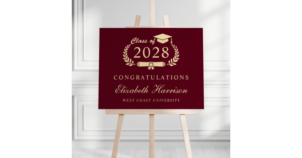 Elegant Burgundy Gold Graduation Welcome Foam Board | Zazzle