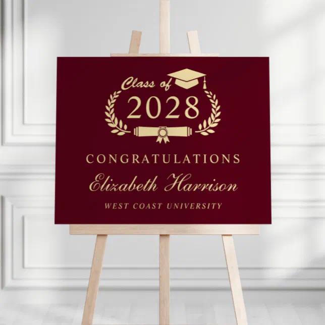 Elegant Burgundy Gold Graduation Welcome Foam Board | Zazzle