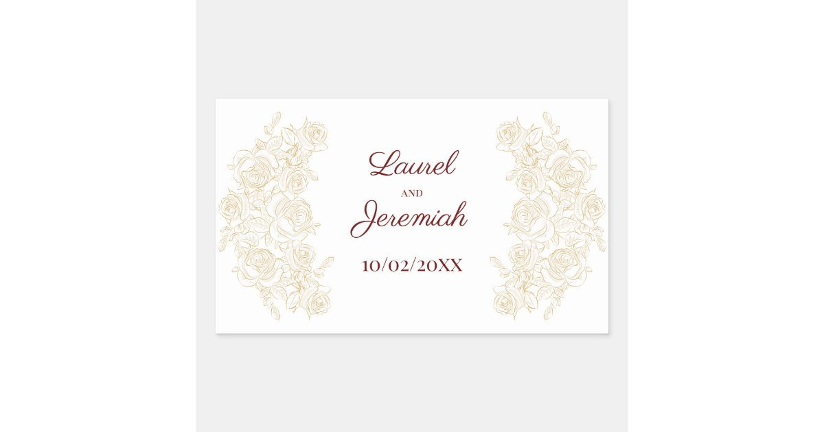 Elegant Burgundy & Golden Roses Sticker | Zazzle