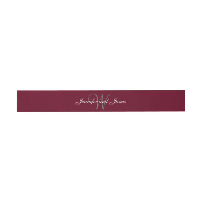 Elegant Burgundy Grey Monogram Formal Wedding Invitation Belly Band ...
