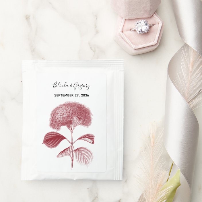 Elegant Burgundy Hydrangea Wedding Tea Bag Drink Mix | Zazzle.com