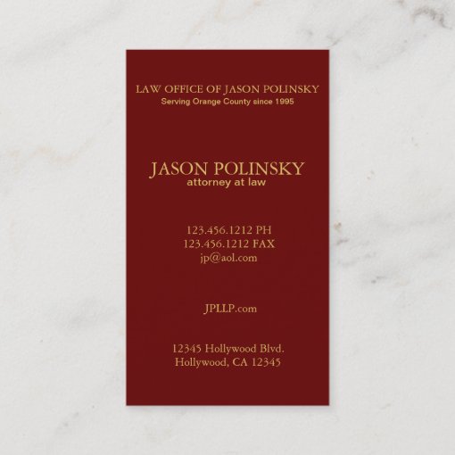 Elegant Burgundy Leather and Gold Attorney At Law Business Card | Zazzle