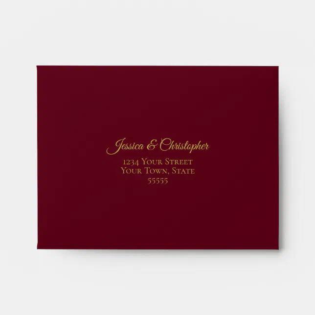 Elegant Burgundy Maroon and Gold Lace Wedding RSVP Envelope | Zazzle