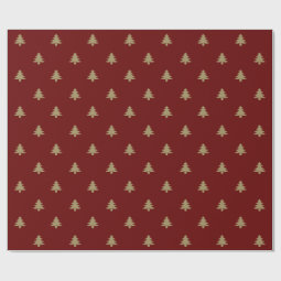Elegant burgundy maroon wine gold Christmas trees Wrapping Paper | Zazzle