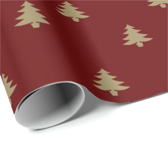 Elegant burgundy maroon wine gold Christmas trees Wrapping Paper | Zazzle